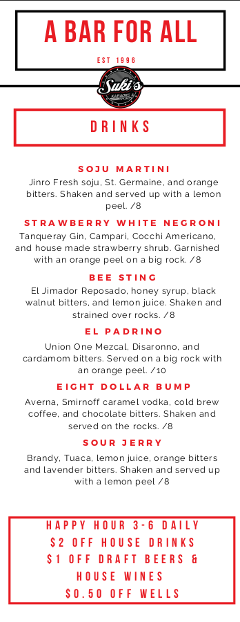 Menu – Suki's Bar Portland